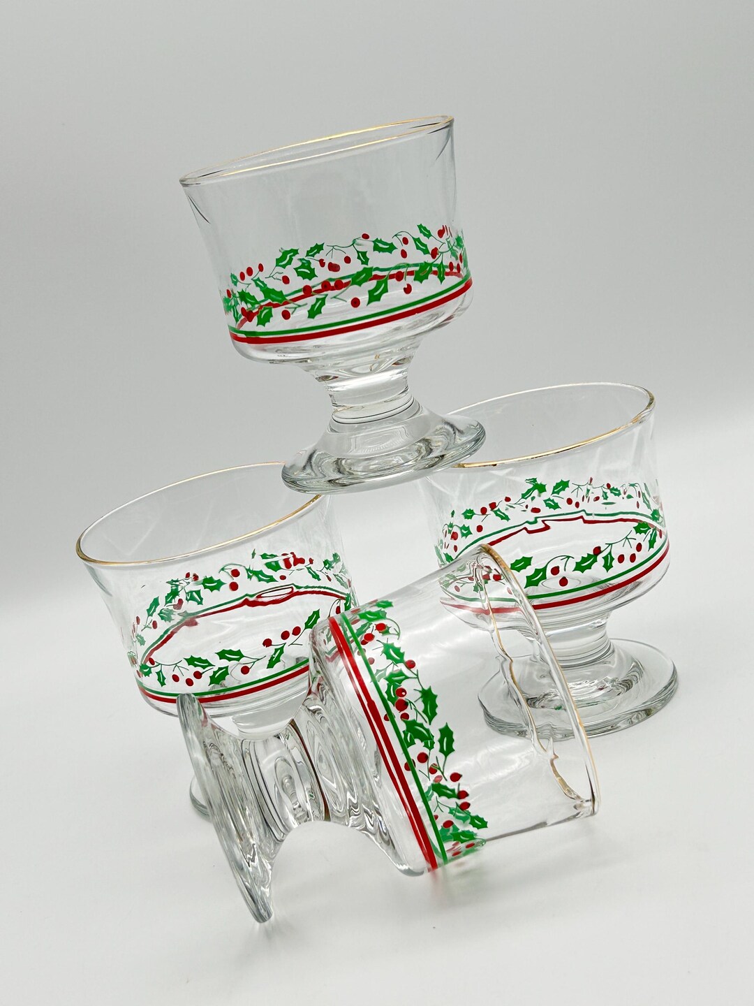 Set of 4 1980s Arby's Holly Berry Champagne Tall Sherbet Glasses - Etsy