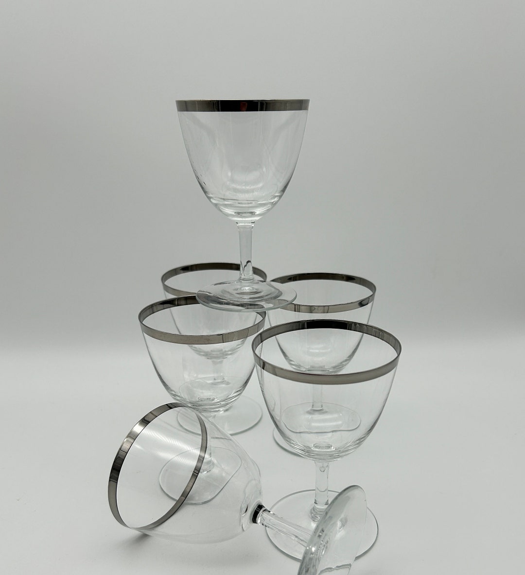 Set of 6 Vintage Silver Rim Small Wine Glasses - Etsy