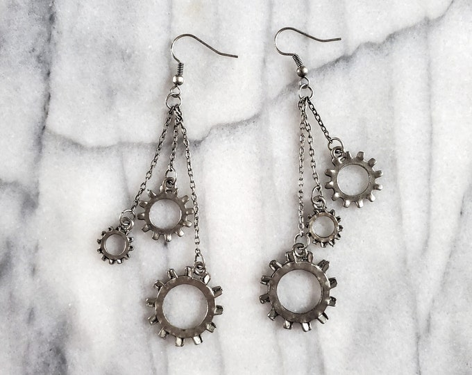 Vintage Cog Wheel Earrings, Steampunk Earrings, Metal Gear Earrings ...