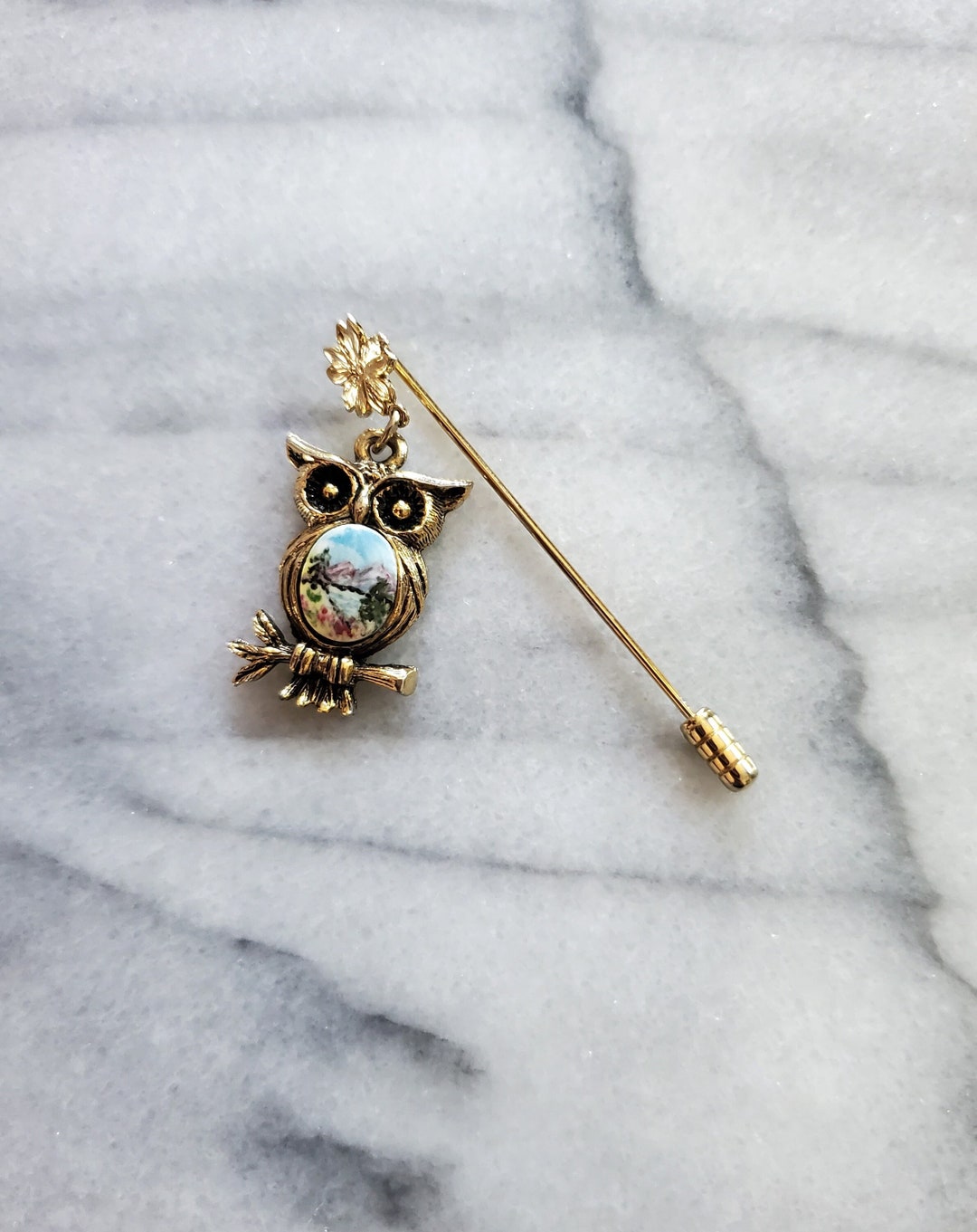 Vintage Owl Stick Pin, Gold Owl Pin, Owl Coat Pin, Vintage Owl ...