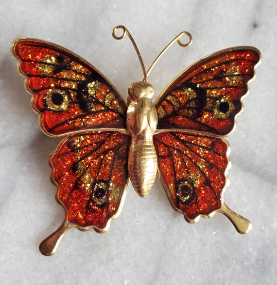 Vintage Monarch Butterfly Brooch, Orange Butterfly Br… - Gem