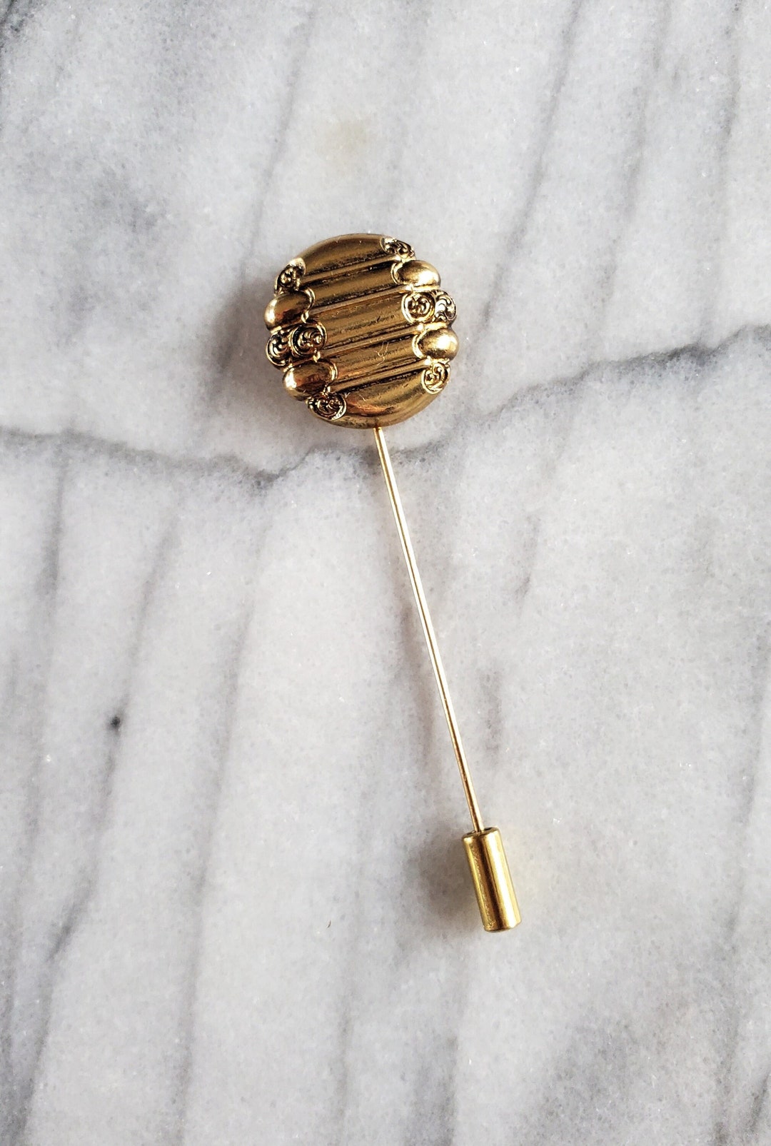 Vintage Gold Hat Pin, Art Deco Coat Pin, Round Hat Pin, Gold Pin ...