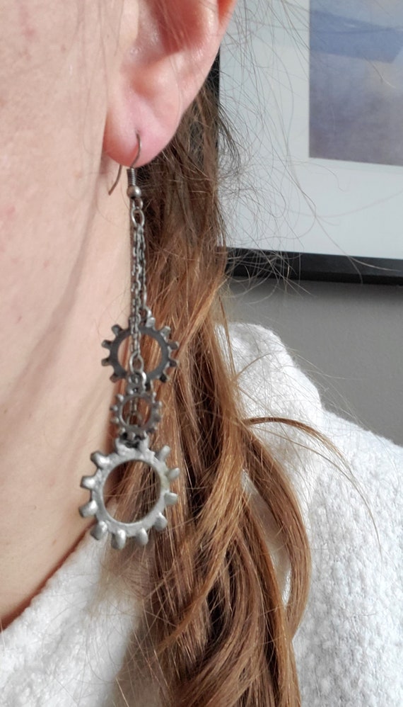 Vintage Cog Wheel Earrings, Steampunk Earrings, Metal… - Gem