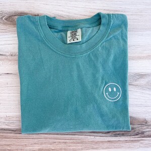 Happy Face Comfort Colors Tee, Smile Shirt, Happy T-shirt, Embroidered ...