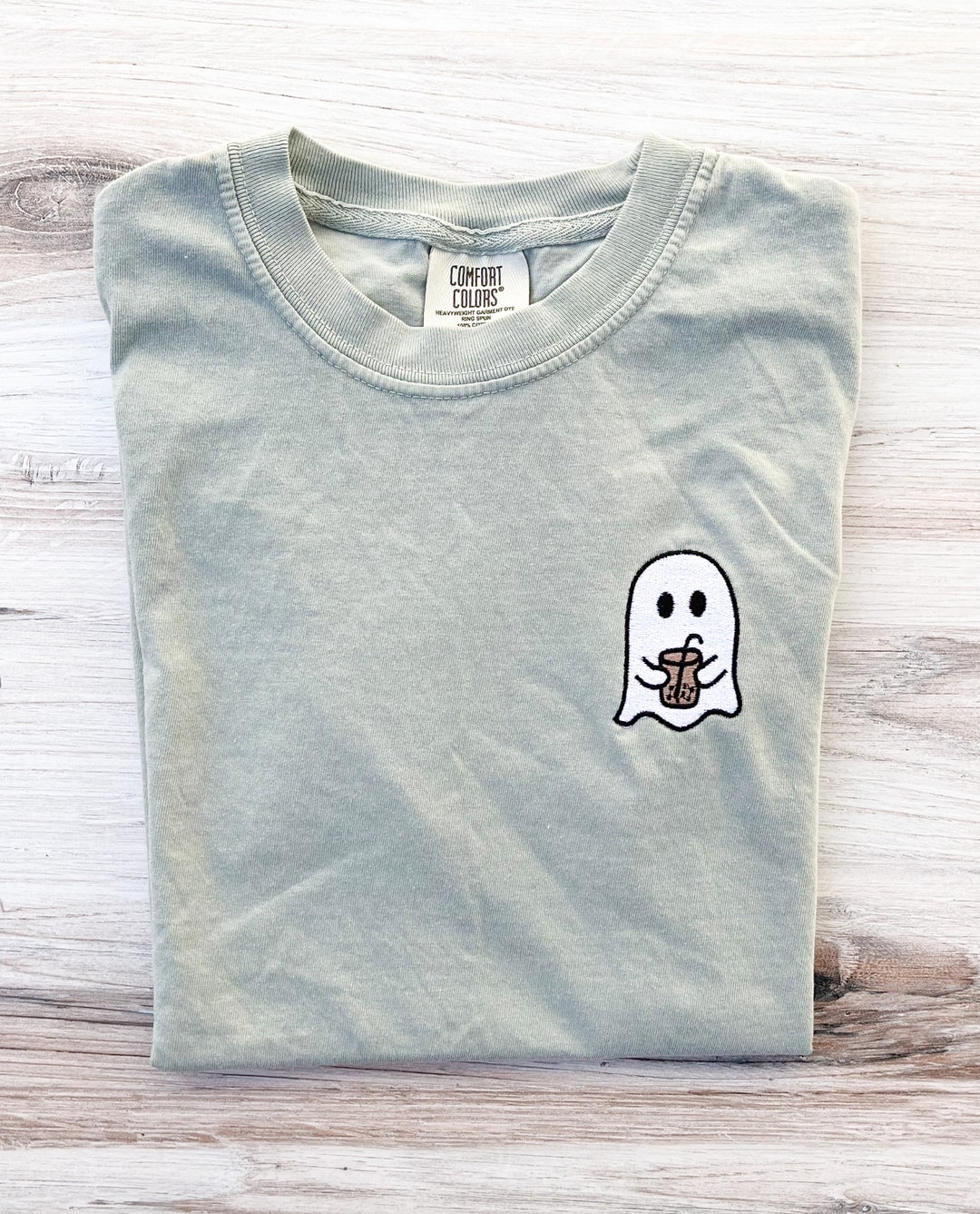 Ghost Comfort Colors Tee, Halloween Embroidered Tee, Fall T-shirt ...