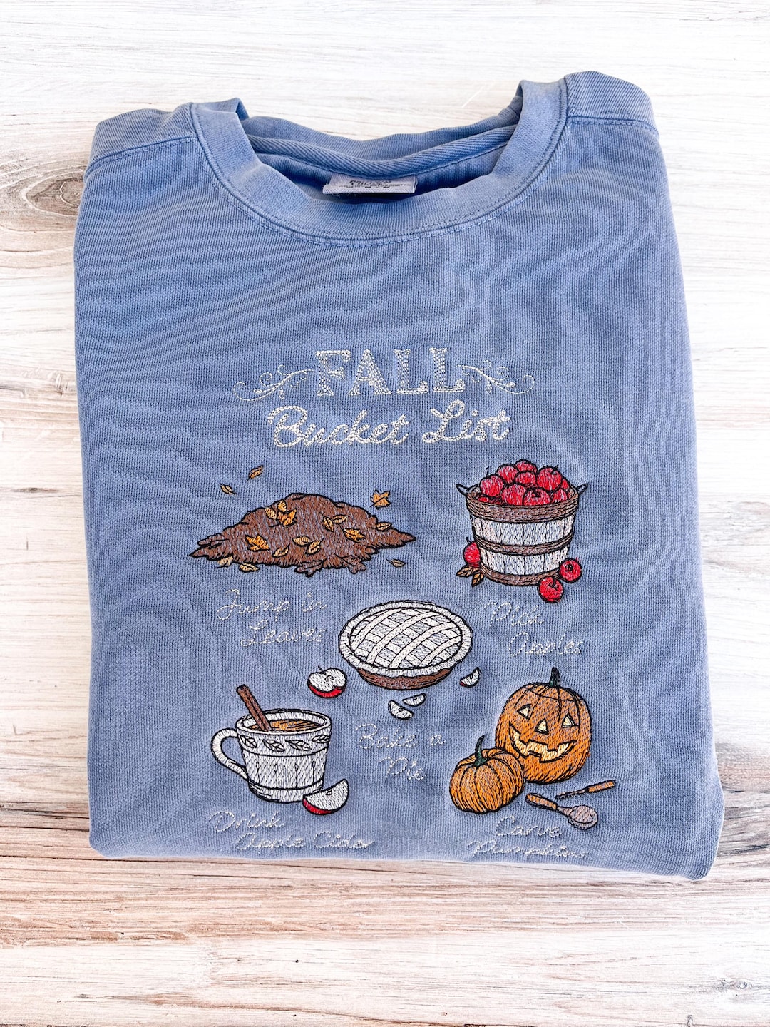 Fall Bucket List Embroidered Sweatshirt, Comfort Colors Sweatshirt ...
