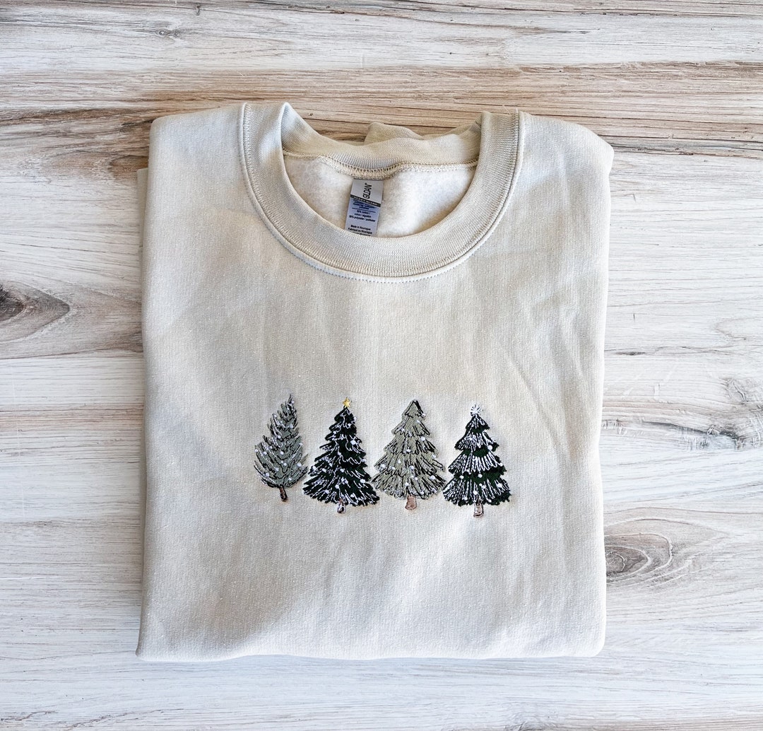 Christmas Tree Sweatshirt, Christmas Embroidered Crewneck, Christmas ...
