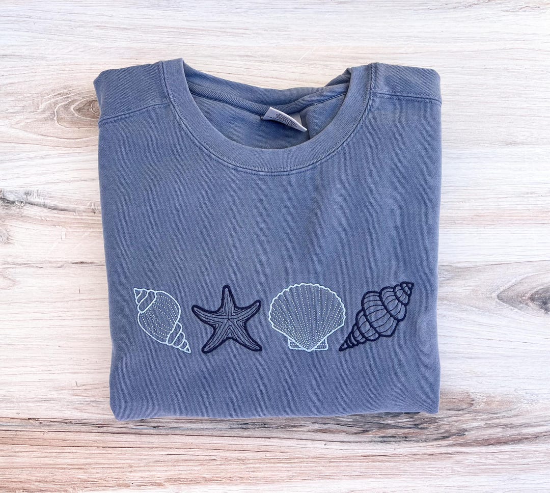 Seashell Embroidered Comfort Colors Sweatshirt, Ocean Crewneck, Island ...