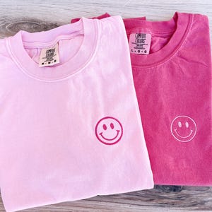 Happy Face Comfort Colors Tee, Smile Shirt, Happy T-shirt, Embroidered ...