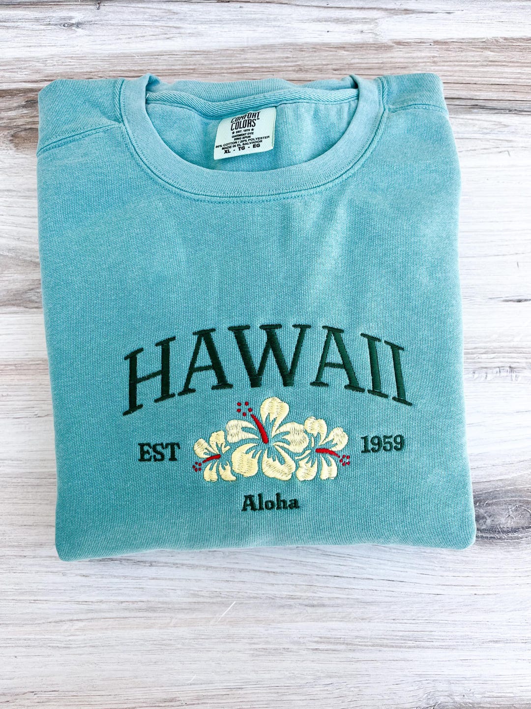 Hawaii State Embroidered Comfort Colors Sweatshirt, Hawaiian Crewneck ...
