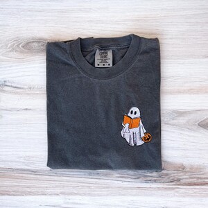 Ghost Embroidered Tee, Comfort Colors Tee, Halloween Tee, Ghost Book ...