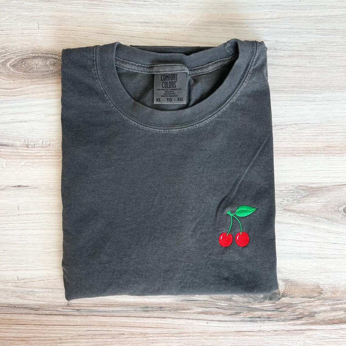 Cherry Embroidered Comfort Colors Tee, Cherries Shirt, Summer T-shirt ...