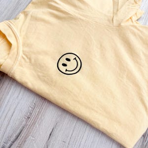 Happy Face Comfort Colors Tee, Smile Shirt, Happy T-shirt, Embroidered ...