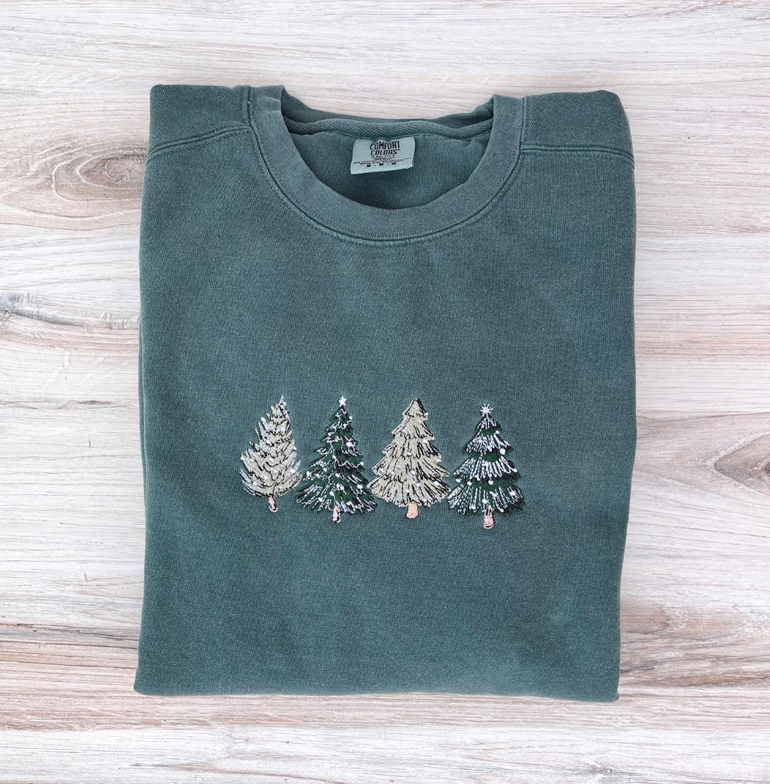 Christmas Tree Sweatshirt, Embroidered Comfort Colors Sweatshirt ...
