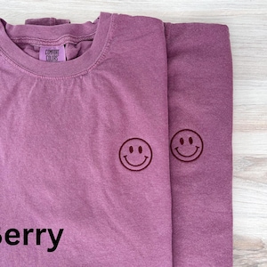 Happy Face Comfort Colors Tee, Smile Shirt, Happy T-shirt, Embroidered ...