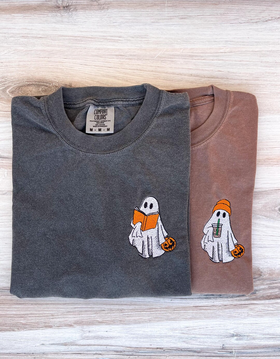 Ghost Embroidered Tee, Comfort Colors Tee, Halloween Tee, Ghost Book ...