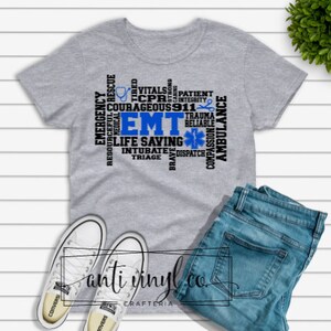 EMT Shirt Essential Worker Word Art Emergency Tech Essential Medical ...