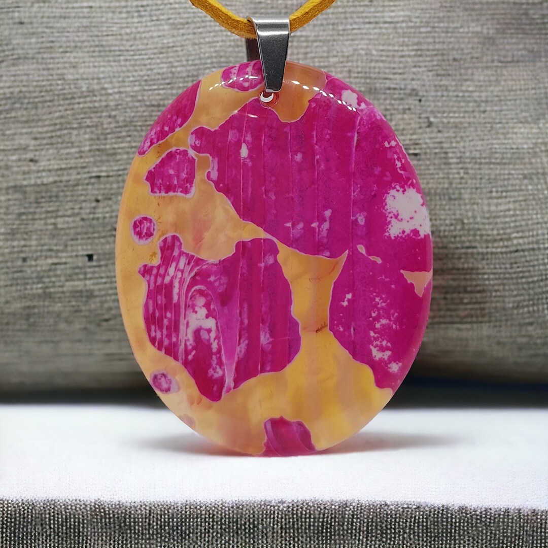 Pink / Yellow / White Fire Agate (onyx / Chalcedony) Oval Pendant ...