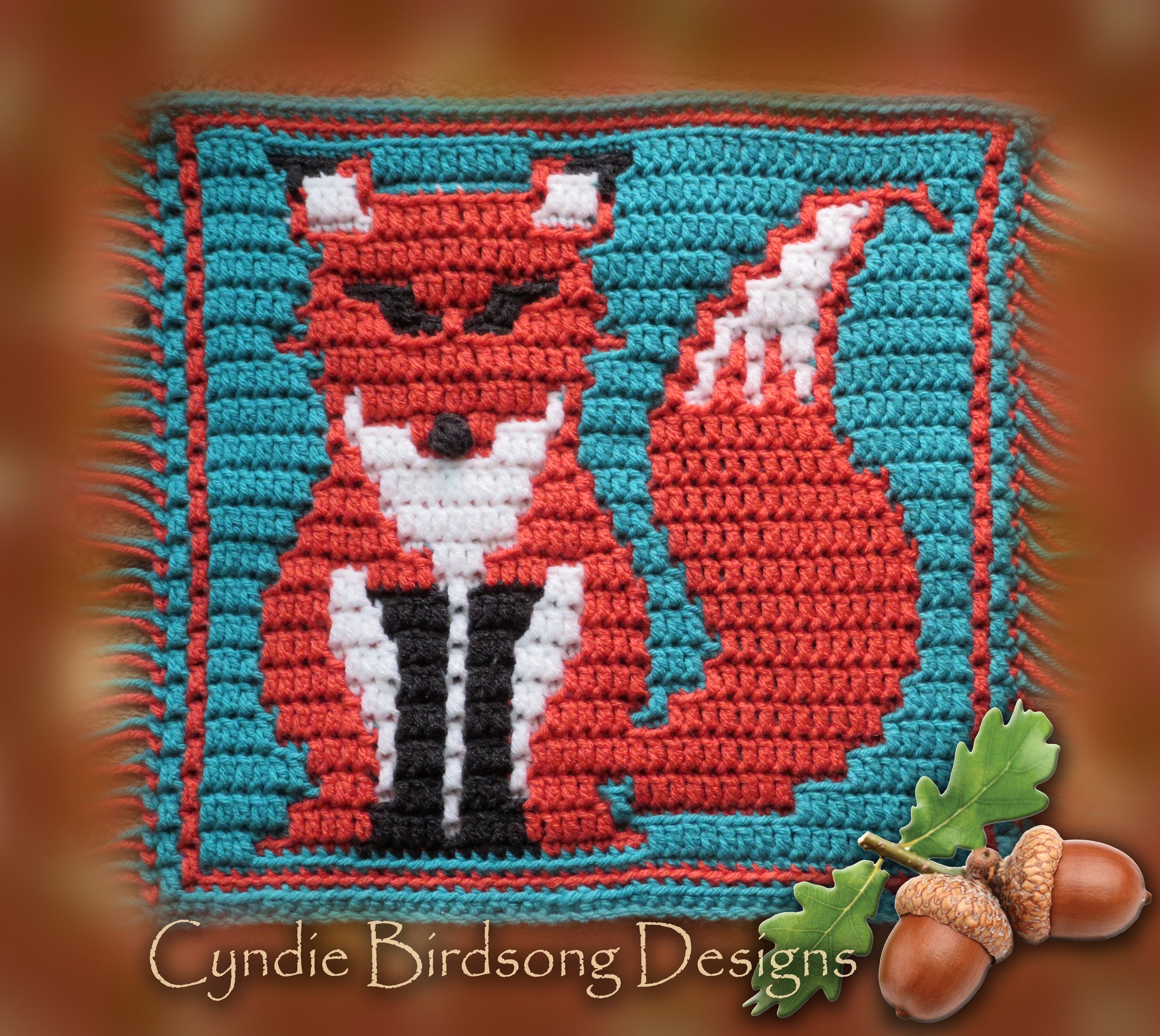 PDF PATTERN - "woodland Series - Fluffy Fox" Mosaic Crochet Square, for ...