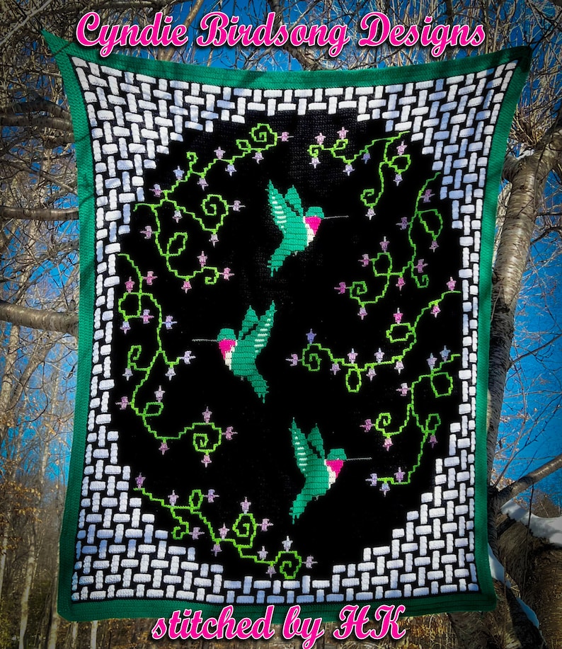PDF PATTERN - Happy Hummingbirds Overlay Mosaic Blanket, a Fun Spring ...