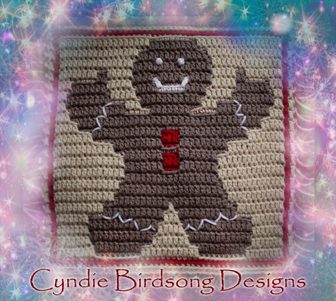PDF PATTERN - Christmas Gingerbread Man Mosaic Crochet Square, Holidays ...