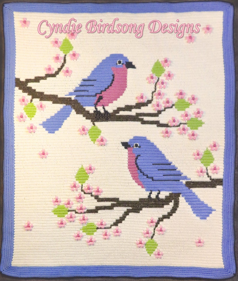PDF PATTERN - Bluebirds & Blossoms Overlay Mosaic Blanket With Bobbles ...