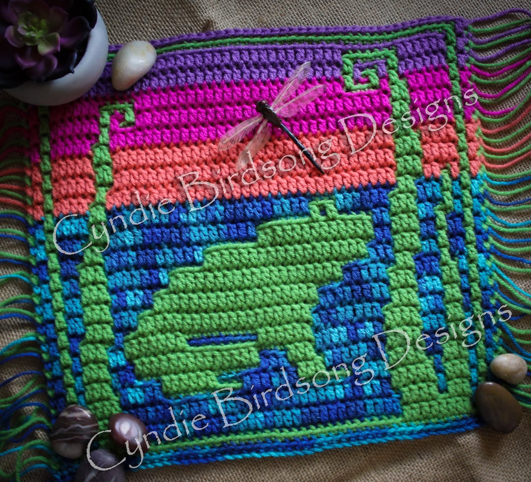 PDF PATTERN - "zen Garden - Frog Sunset" Mosaic Crochet Square - Etsy