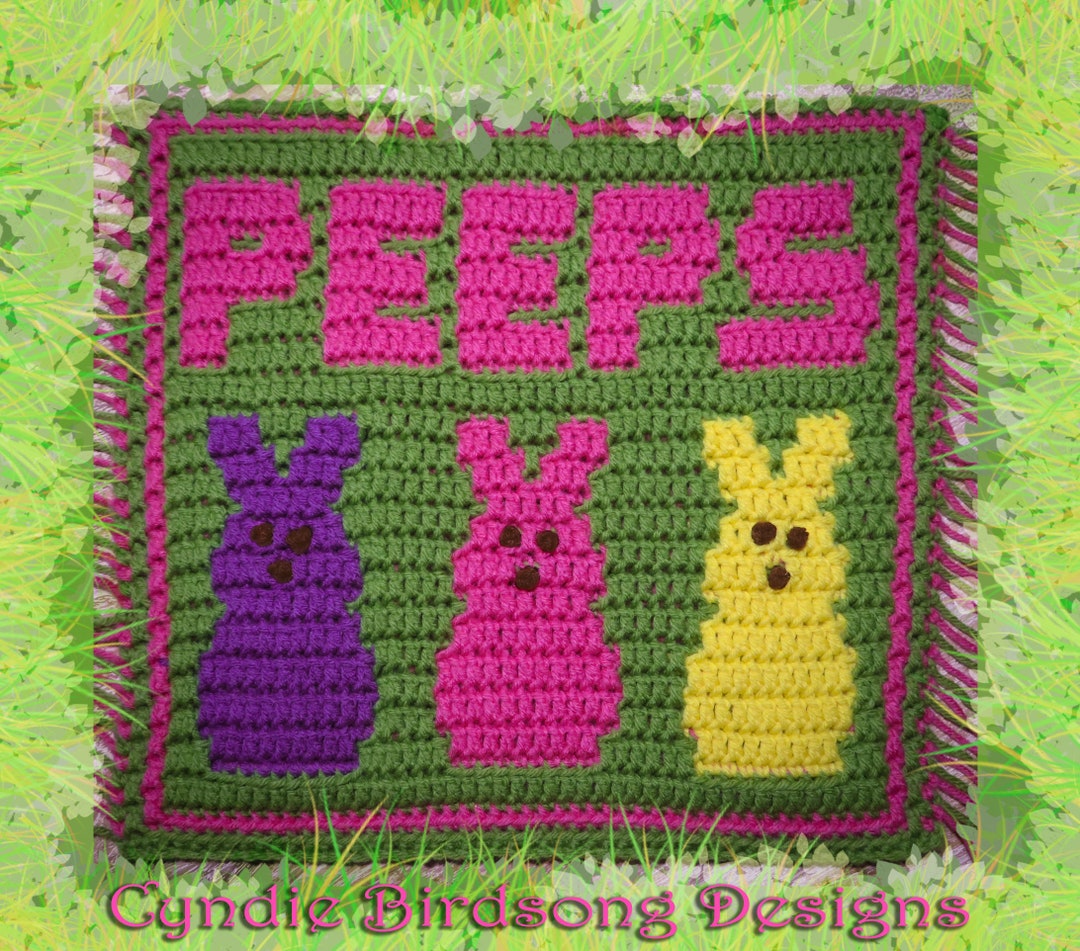 PDF PATTERN - "easter Peeps Bunnies" Mosaic Crochet Square, Bunny ...