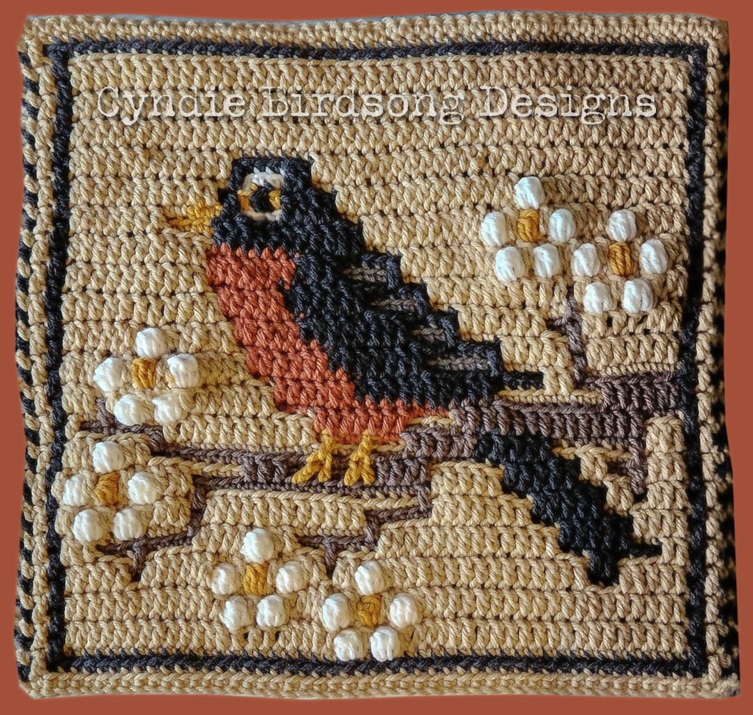 PDF PATTERN - Springtime Songbird Mosaic Crochet Square - for Robin ...