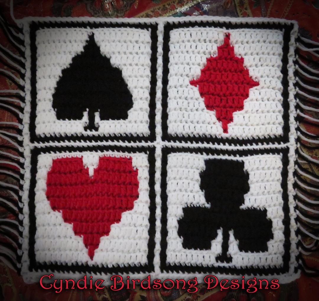 PDF PATTERN - Playing Card Suits Mosaic Crochet Square - Magic, Heart ...