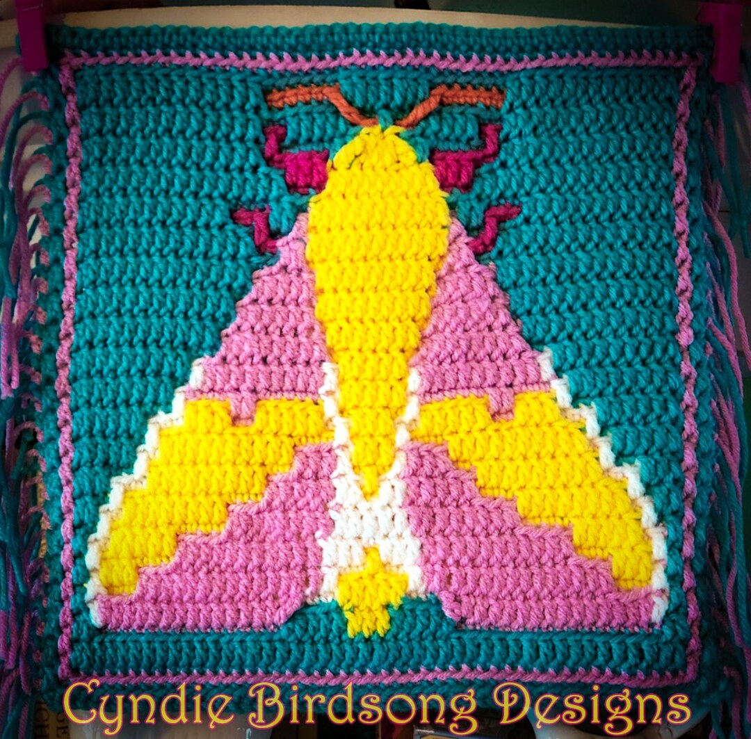 PDF PATTERN - Rosy Maple Moth Overlay Mosaic Crochet Square, for Pillow ...
