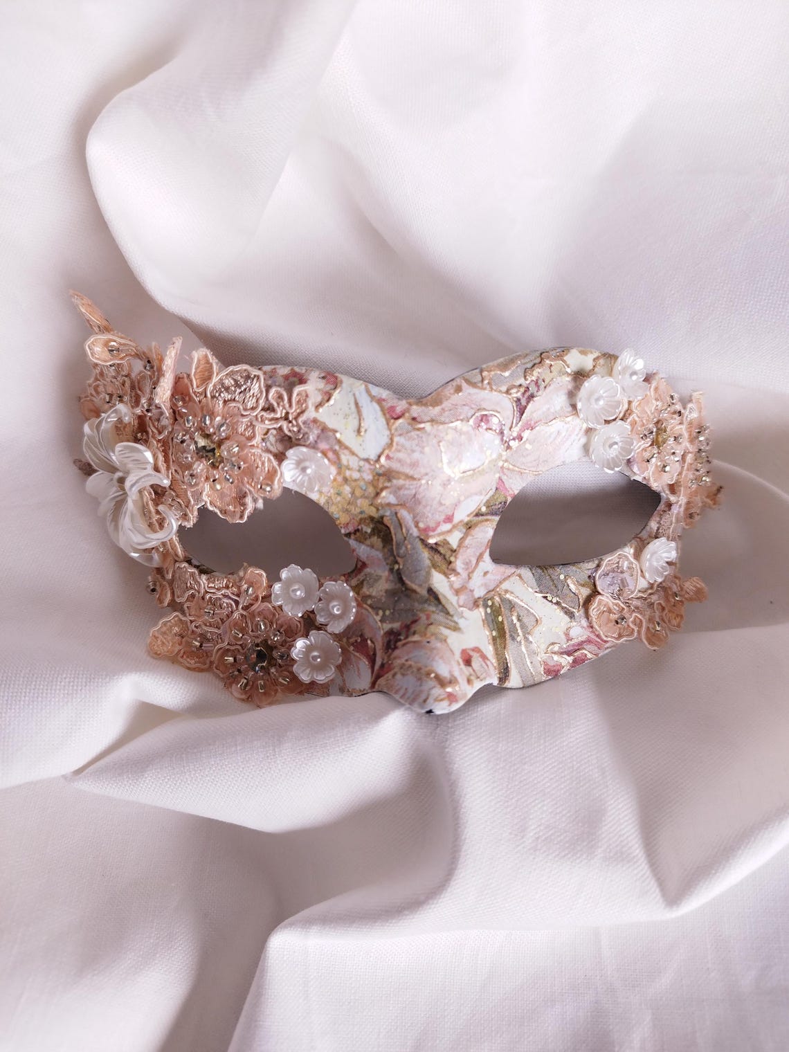 Blush Lace Mask Burlesque Mask With Pearls Venetian Ball Vintage Mask ...