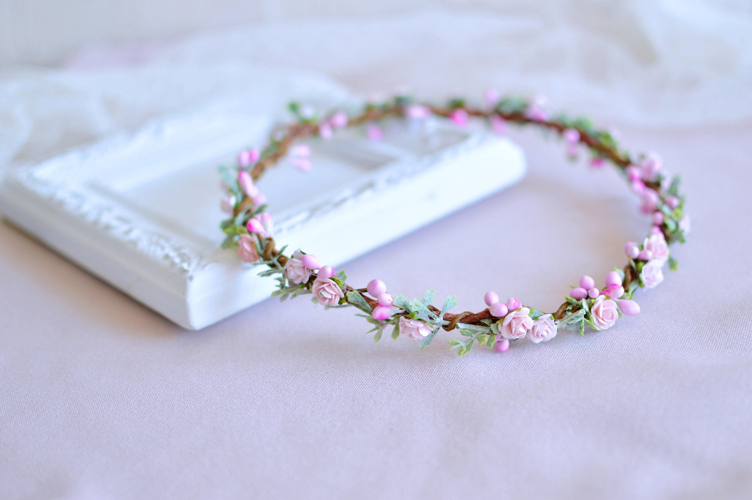 Pink rose crown Bridal hair crown Pink floral crown Pink | Etsy