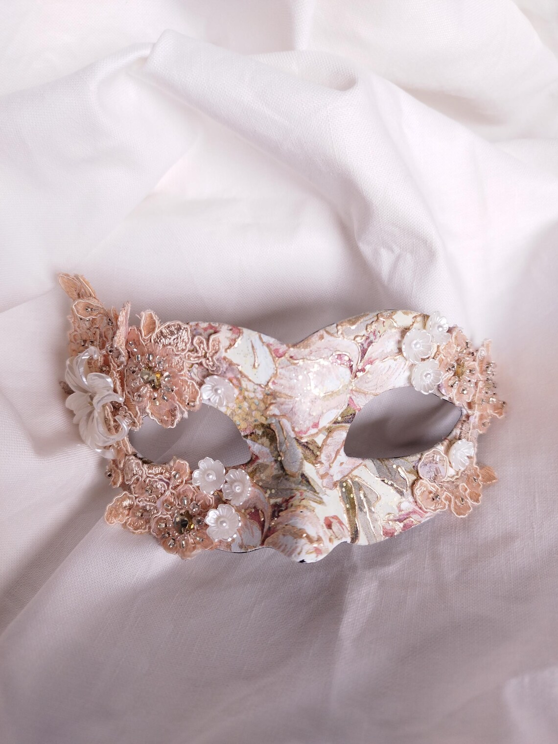 Blush Lace Mask Burlesque Mask With Pearls Venetian Ball Vintage Mask ...