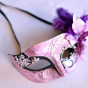 Floral Masquerade Mask, Purple Flower Mask, Purple Feather Mask, Ball ...