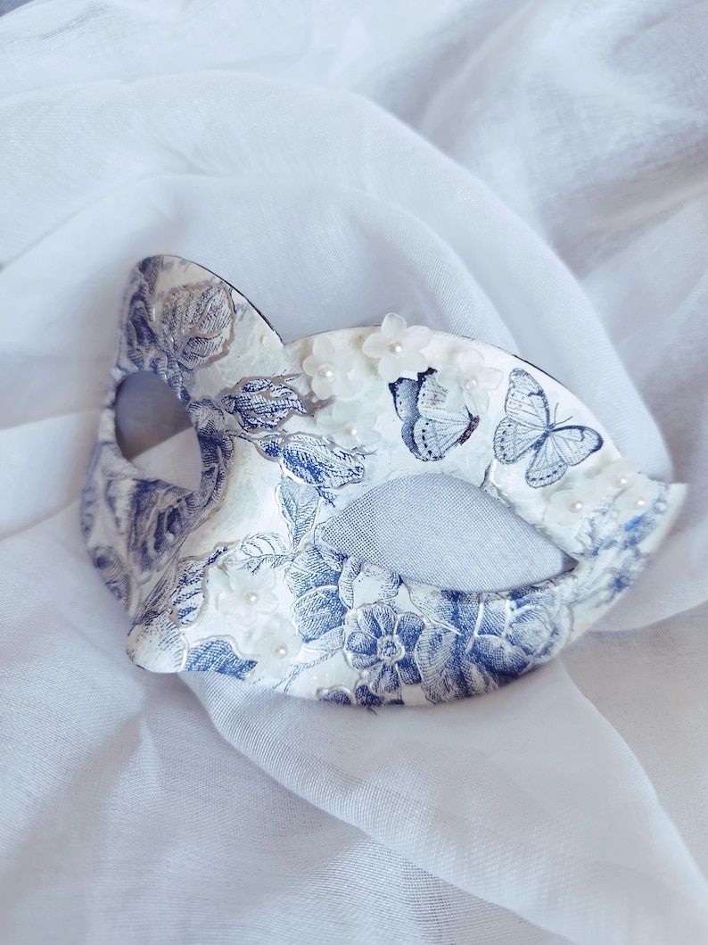 Royal Blue Venetian Ball Mask Vintage Rose Carnival Mask Blue White ...