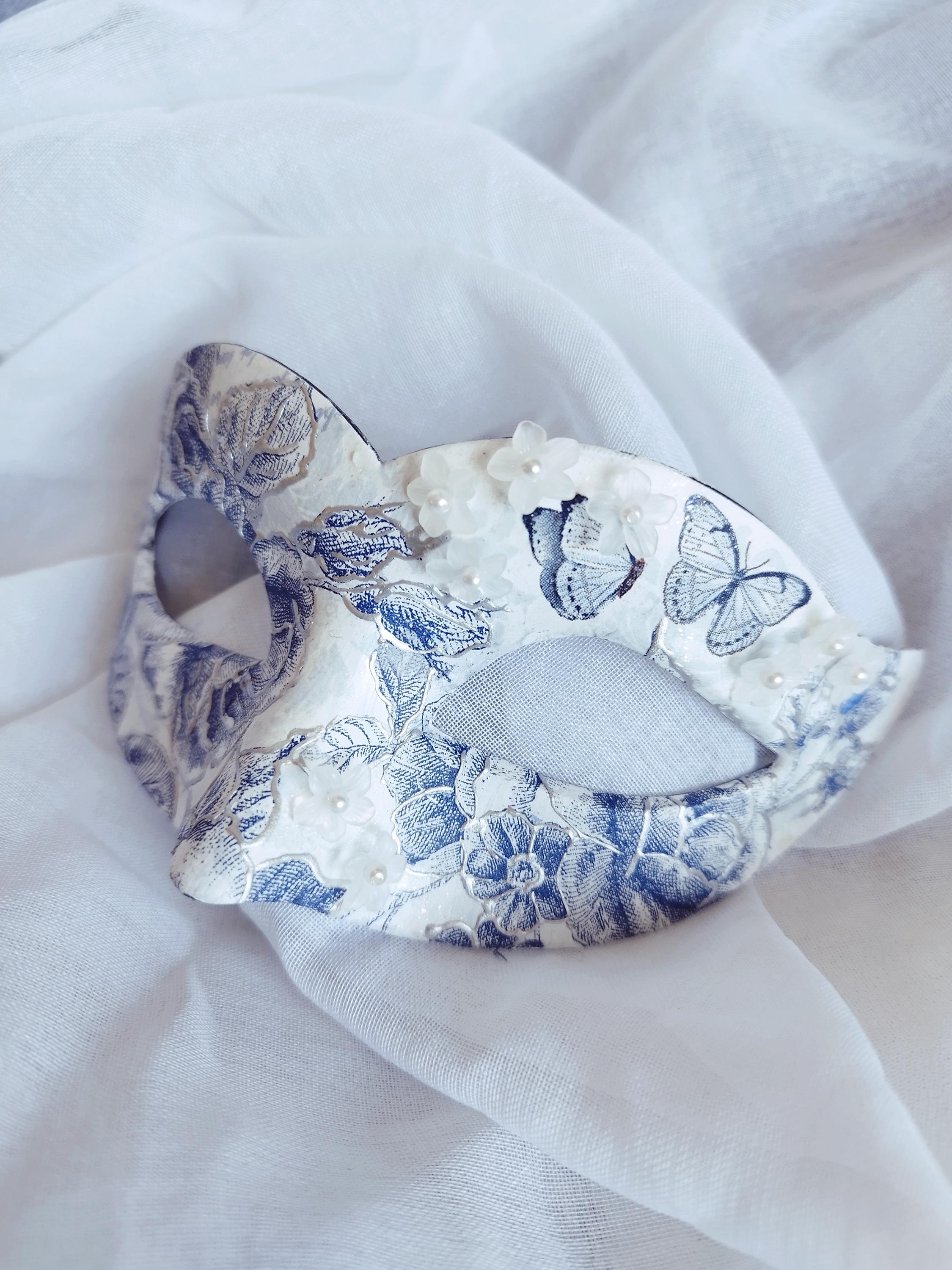 Royal Blue Venetian Ball Mask Vintage Rose Carnival Mask Blue White ...