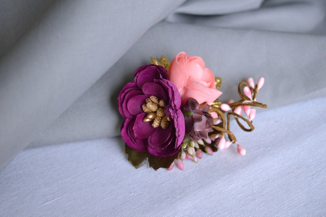 Plum Gold Hair Clip, Plum Bridal Hair Piece, Wedding Hair Flower ...