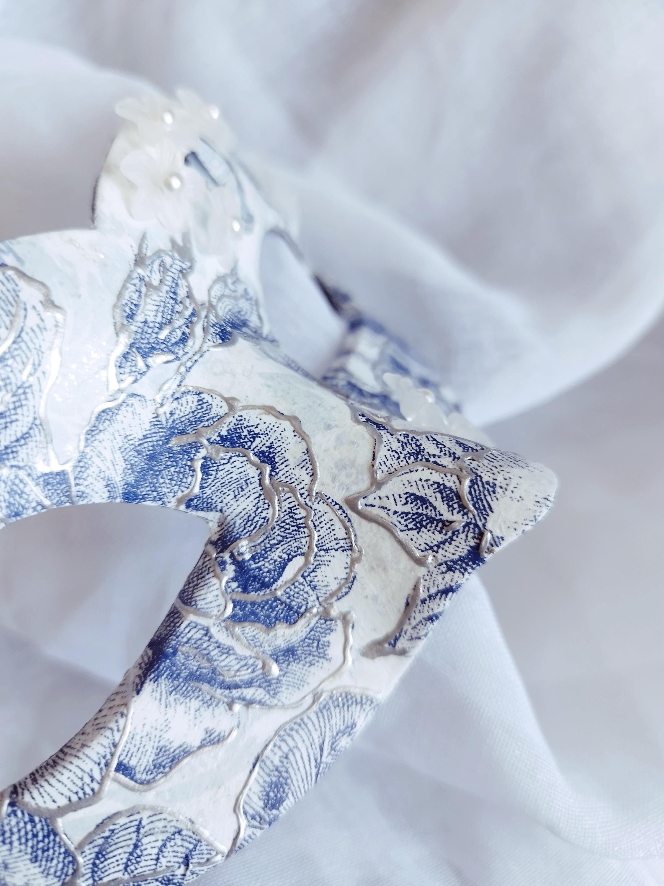 Royal Blue Venetian Ball Mask Vintage Rose Carnival Mask Blue White ...
