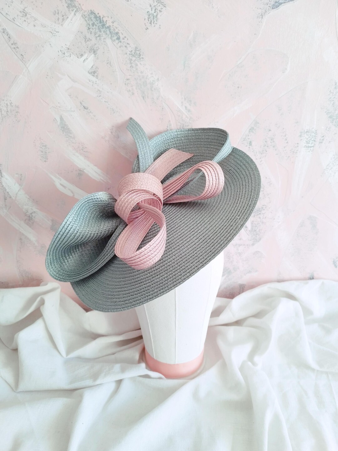 Elegant Pink Blue Hat Large Bow Wedding Hat Pastel Royal Ascot ...
