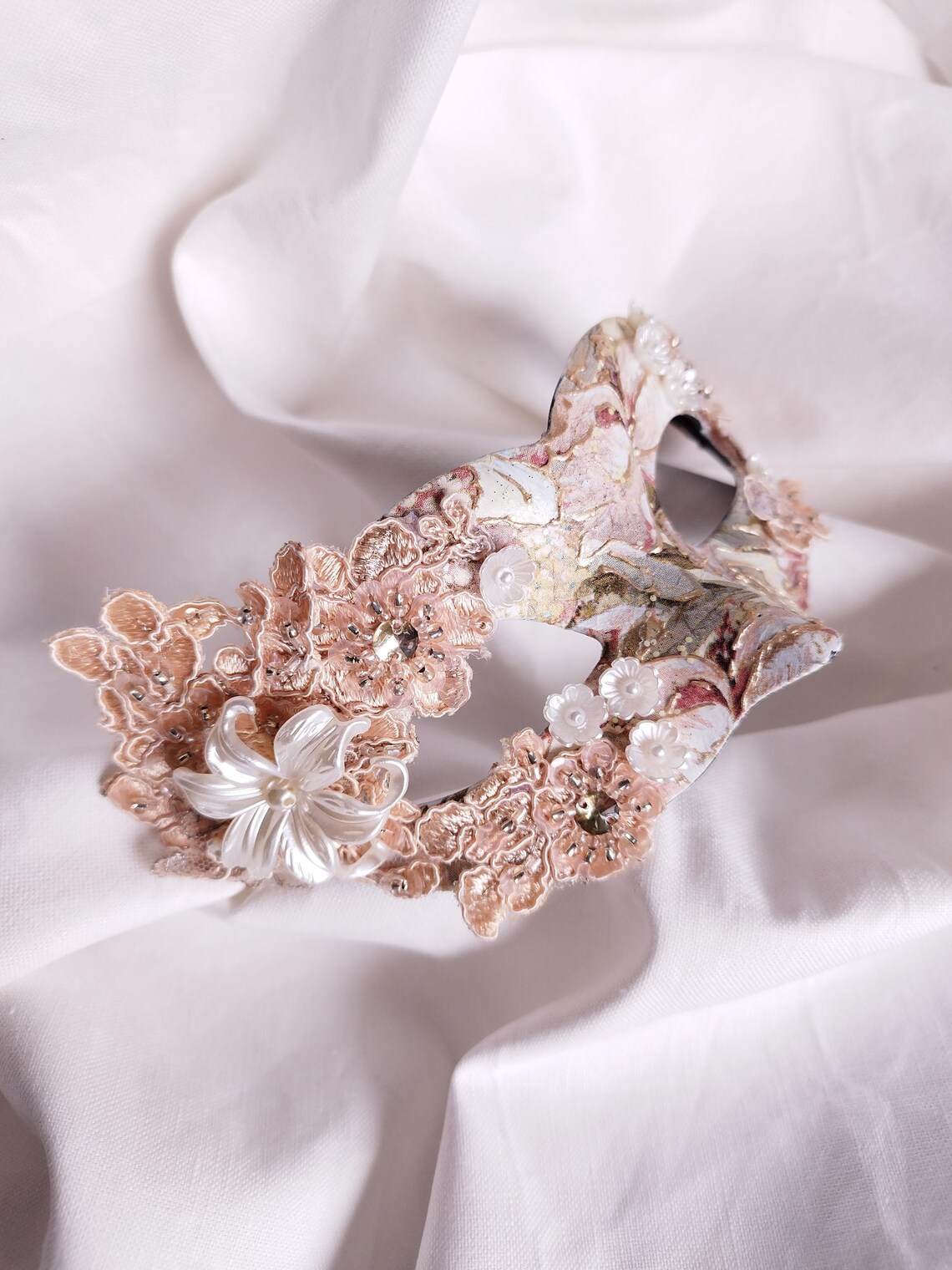 Blush Lace Mask Burlesque Mask With Pearls Venetian Ball Vintage Mask ...