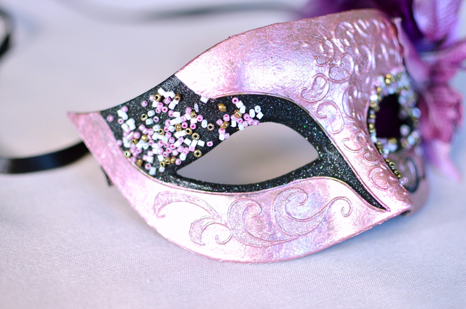 Floral Masquerade Mask, Purple Flower Mask, Purple Feather Mask, Ball ...