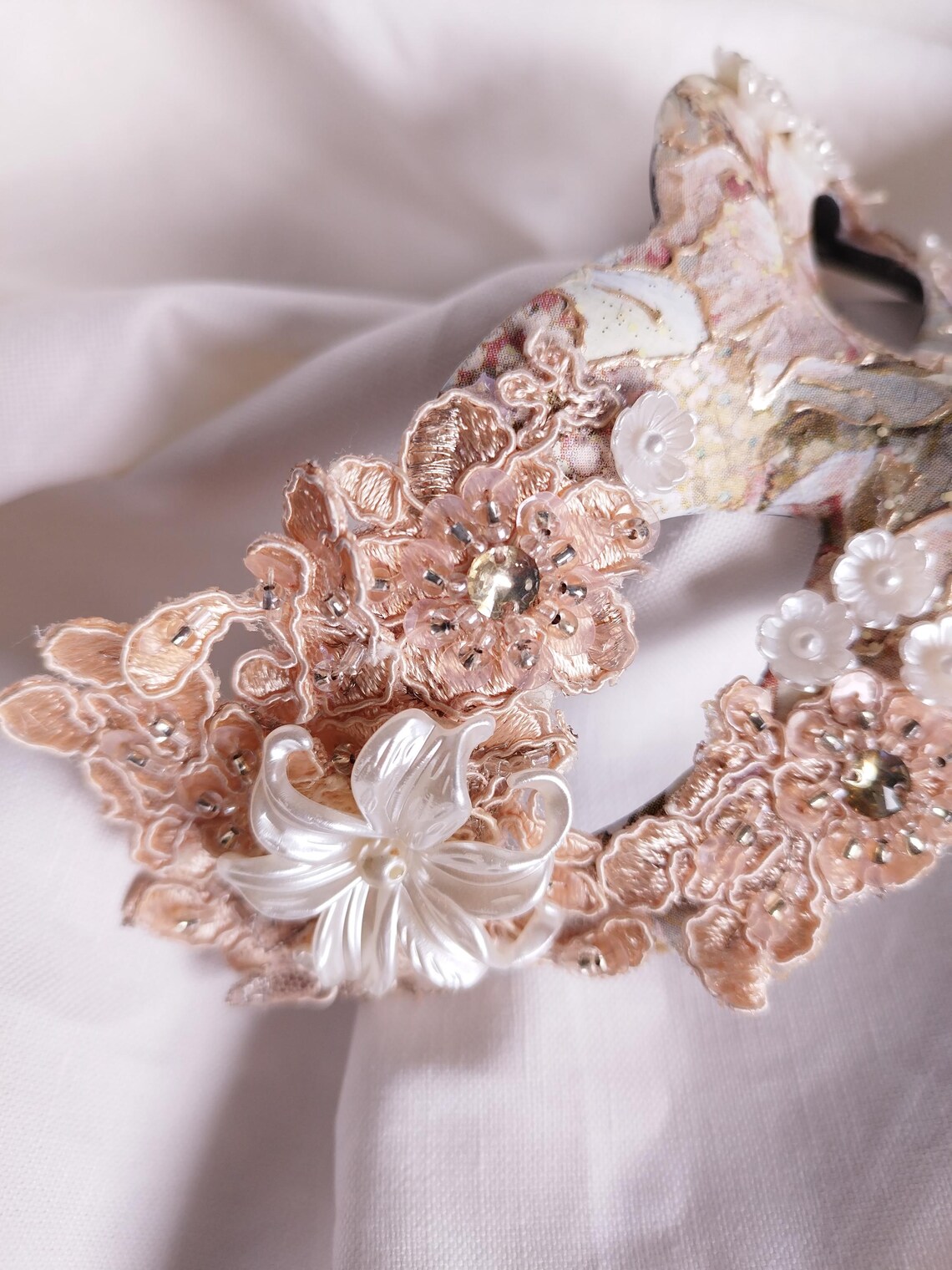 Blush Lace Mask Burlesque Mask With Pearls Venetian Ball Vintage Mask ...