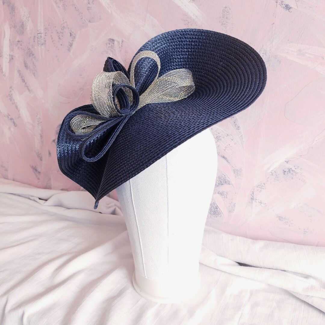 Navy Blue Wedding Hat Royal Ascot Fascinator Blue Glod Race Day Hat ...