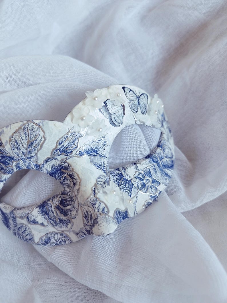 Royal Blue Venetian Ball Mask Vintage Rose Carnival Mask Blue White ...