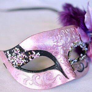 Floral Masquerade Mask, Purple Flower Mask, Purple Feather Mask, Ball ...