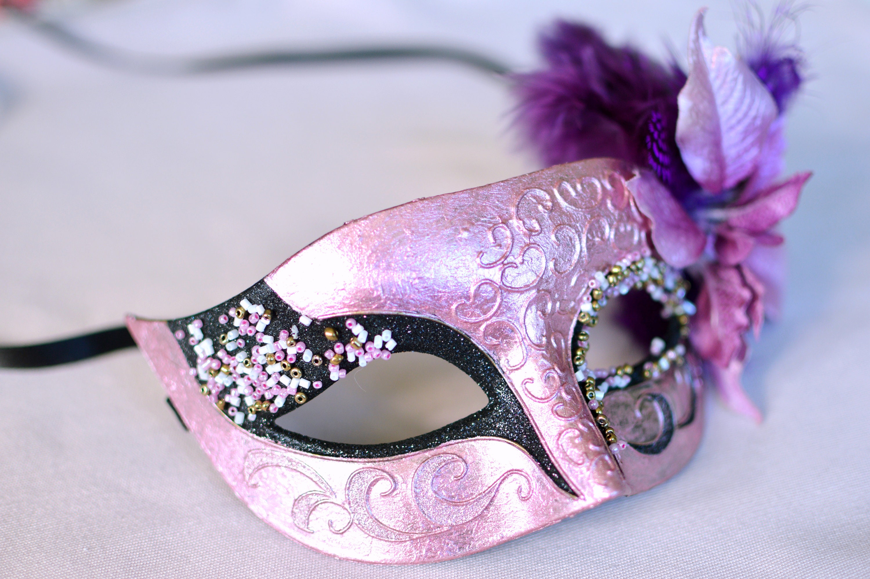 Floral Masquerade Mask Purple Flower Mask Purple Feather - Etsy
