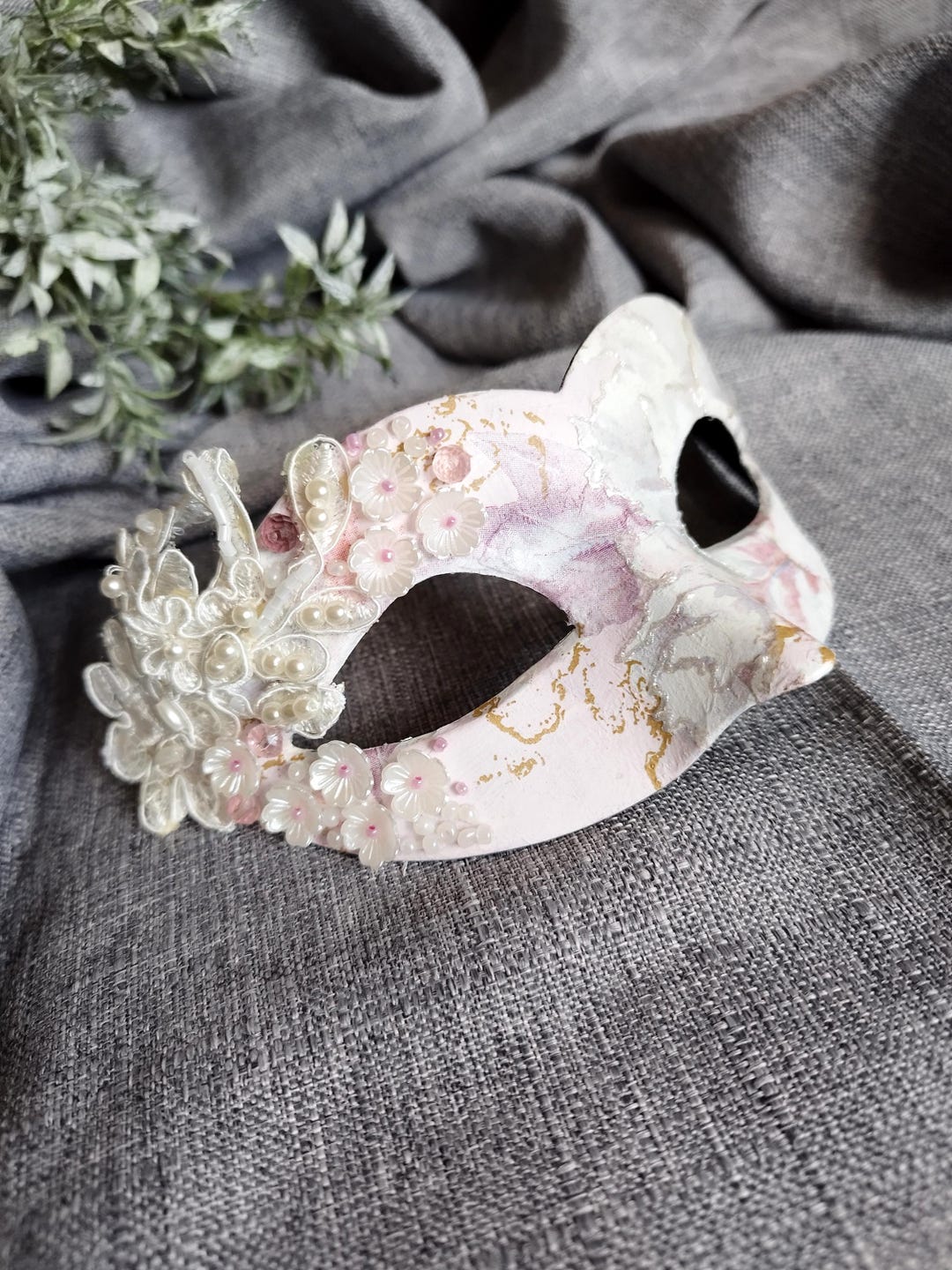 Dainty Pink White Lace Mask Venetian Ball Floral Mask Bridal Flower ...