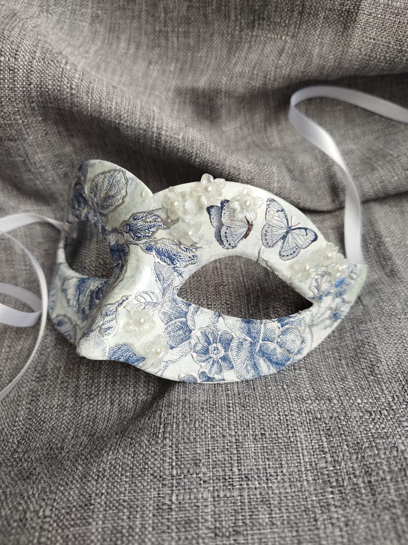 Royal Blue Venetian Ball Mask Vintage Rose Carnival Mask Blue White ...