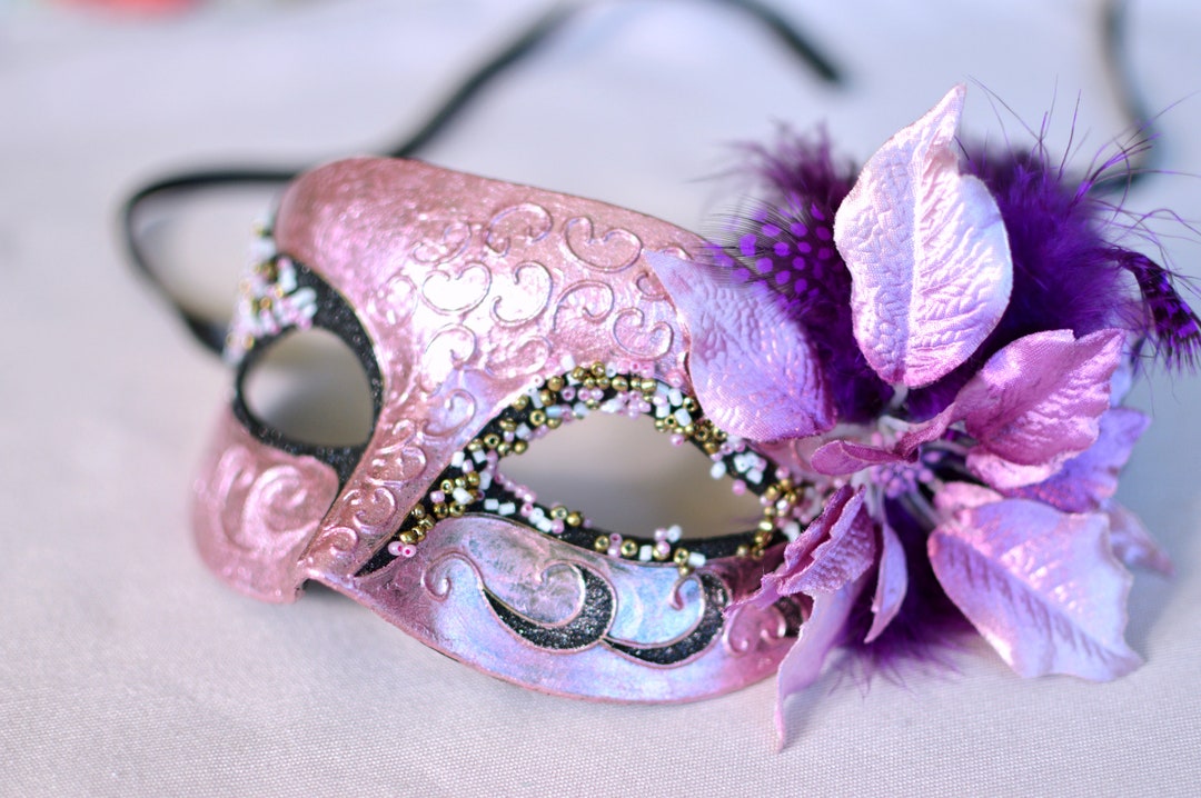 Floral Masquerade Mask, Purple Flower Mask, Purple Feather Mask, Ball ...